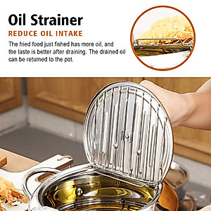 Janpanese Style Tempura Frying Pot with Lid,Stainless Steel Deep Fryer Pot with Temperature Control and Oil Drip Drainer Rack,Tempura Deep Fryer for Kitchen French Fries,Chicken etc