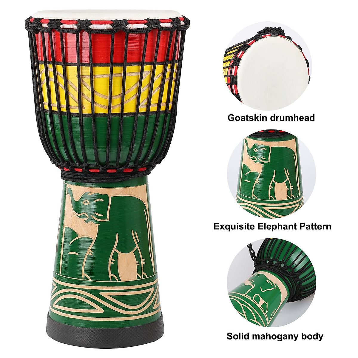 Djembe Drum,LIEKE 10'' African Drum Carved of Mahogany Goatskin Drumhead for Adults Student Beginners Green