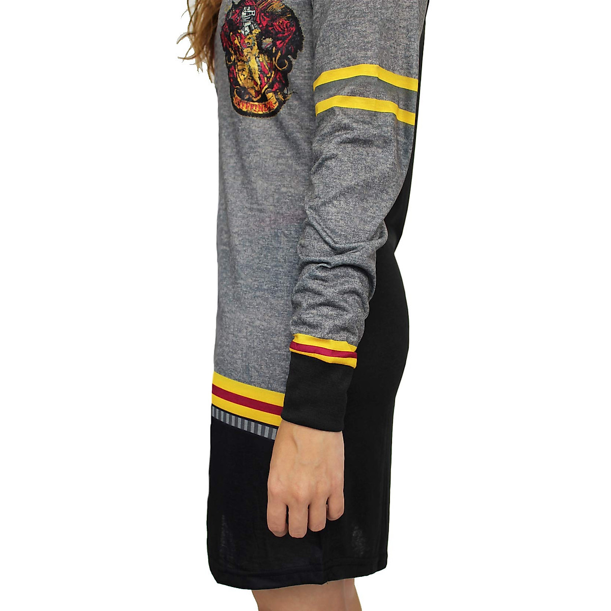 Harry Potter Hogwarts Gryffindor Women's Long Sleeve Nightgown Pajamas (X-Small, Black/Grey)