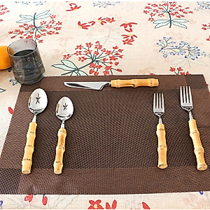 JUSTEMI Bamboo Silverware Set,Natural Bamboo Flatware,Bamboo Handle Cutlery and Utensil Set,18/8 304 Stainless Steel 1 set 5 PCS