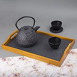 Creative Home Pine Wood and Slate Insert Rectangular Serving Tray with Handles, 9.8" L x 15.5" W, Natural Finish