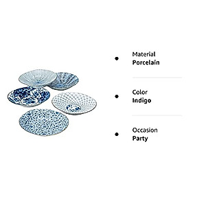 Liphontcta Traditional Japanese Ai-e (Ukiyo-e) Indigo Patterns Porcelain Plates (5 Plates Set) 31302 from Japan