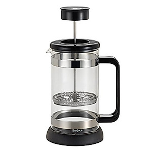 BonJour Coffee Borosilicate Glass French Press with Coaster & Scoop, 33.8-Ounce, Riviera, Black