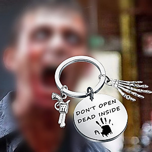 AKTAP Horror Zombie Movie Inspired Keychain Don’t Open Dead Inside Zombie Keyring for Walking -D Fans Gift