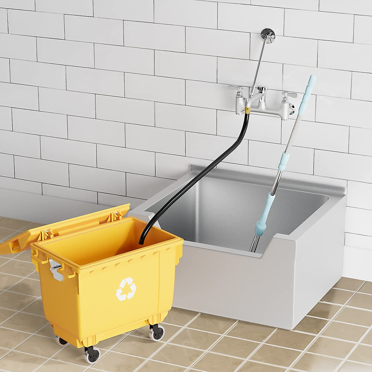 Mop Sink Faucet Service Sink Faucet with Vacuum Breaker, Pail Hook & Garden Hose Thread, 8" Adjustable Center