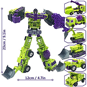 SU KE DA GT Engineering Green Alloy Combiner 6 in 1 Construction Vehicles into Car Truck Bucket Loader Model for Boys & Girls 25cm, SU KE DA-002