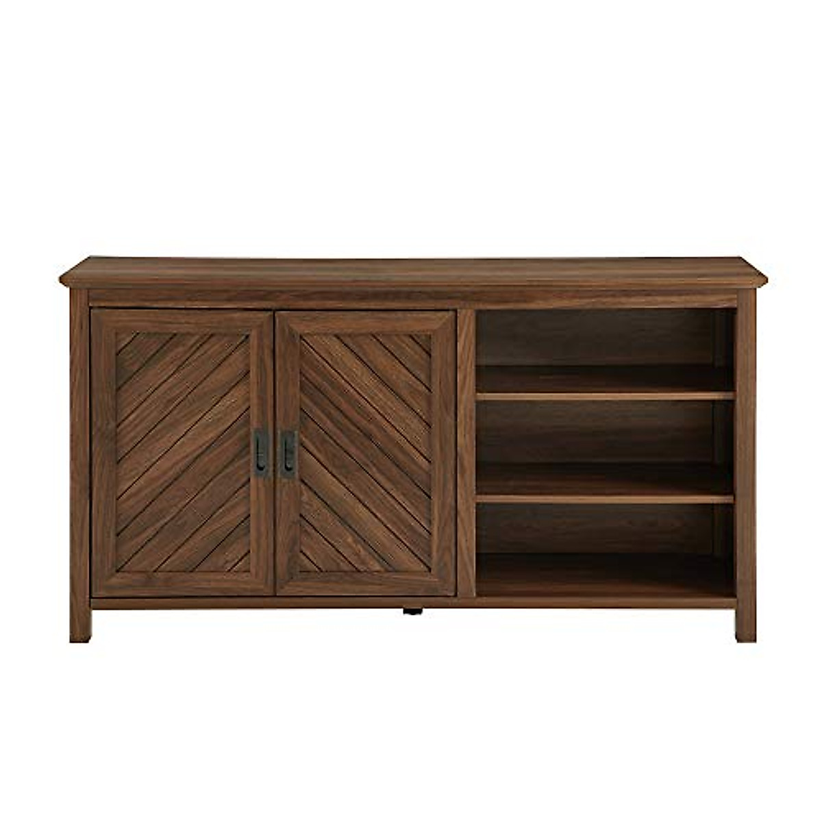 Walker Edison Modern Wood Grooved Buffet Sideboard with Open Storage-Entryway Serving Storage Cabinet Doors-Dining Room Console, 58 Inch, Dark Walnut