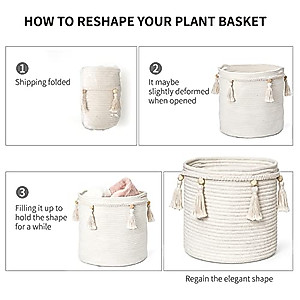 Mkono Macrame Decorative Cotton Rope Basket Boho Cute Woven Tassel Closet Storage Bins Organizer for Nursery,Baby Toys,Magazines, Potted Plants Cover,Living Room,Bedroom,Home Decor 11"x11",Small