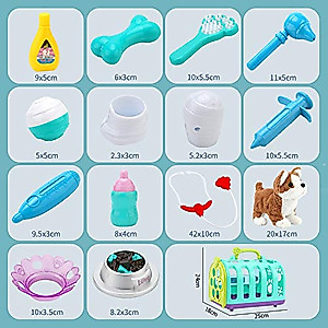 15PCS Electronic Vet Set for Kids,Walk and Bark Little Dog Pretend Play Doctor Playset Pet Care Role Play Early Educational Toys for Boys Grils Toddler