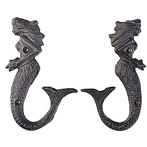ARTIBETTER Car Decor Car Decor Wall Mounted Coat Hook 2pcs Cast Iron Mermaid Wall Hook Vintage Nautical Wall Hanger Rack for Coats Aprons Hats Towels Pot Holders Car Decor Vintage Decor Vintage Decor