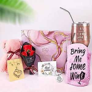 JETIKON Christmas Birthday Gifts for Mom Women My Favorite Child Gave Me This Wine Tumbler Necklace Sock Basket Best Grandma Gifts from Daughter Son Mother’s Day Gifts Boxes 12 Pack