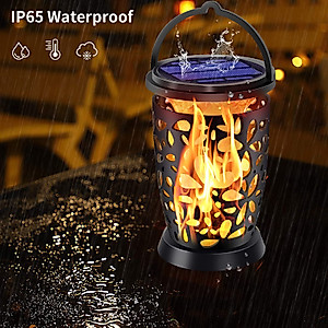 Ollivage Upgrade Hanging Solar Lanterns Outdoor Flickering Flame Solar Torches Lights Waterproof Landscape Lighting Solar Powered LED Flame Umbrella Lights for Garden Patio Yard Pathway Deck, 2P
