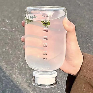 550ml Milk Juice Cute Water Bottle Portable Transparent Gray Water Cup Glass Bottles Creative Handy Cup with Scale Straw 2 Lids Aesthetic Cute Water Bottles