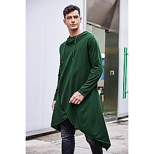 COOFANDY Mens Christmas Poncho Hooded Cape Cloak Asymmetric Hem Pullover Hoodie Green