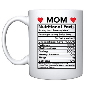 Veracco Mom Nutritional Facts White Ceramic Coffee Mug Funny Birthday Mother's Day Gift For Mom Grandma Stepmom From Daughter Son (White)