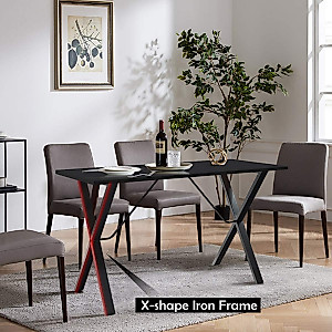 Tangkula 47.5 Inches Computer Desk, Modern Versatile Writing Desk with Bamboo Wood Top & X-Shape Metal Frame, Computer Workstation Study Writing Table Home Office Desk (Black)