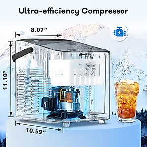 ZAFRO Countertop Ice Makers,Ice Maker Machine 8 Bullet Ice of 2 Sizes in 9 Mins, 26.5lbs/24H, Portable Ice Maker Self-Cleaning,with Scoop,Handle and Basket,Black