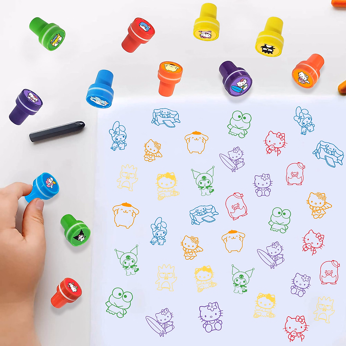 Kawaii Friends Party Decorations, 24pcs Theme Stamps Kawaii Birthday Party Favors, Classroom Rewards Prizes, Kawaii Cartoon Goodie Bag Stuffers for Kawaii Birthday Decorations