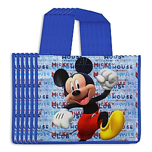 Disney Mickey Mouse Reusable Tote Bag Set of 6 - Medium Non-Woven Eco Bags with Handles - Mickey Mouse Cartoon Character Party Supplies Bag, Cute Reusable Goodie Loot Set for Kids - 10" x 7"