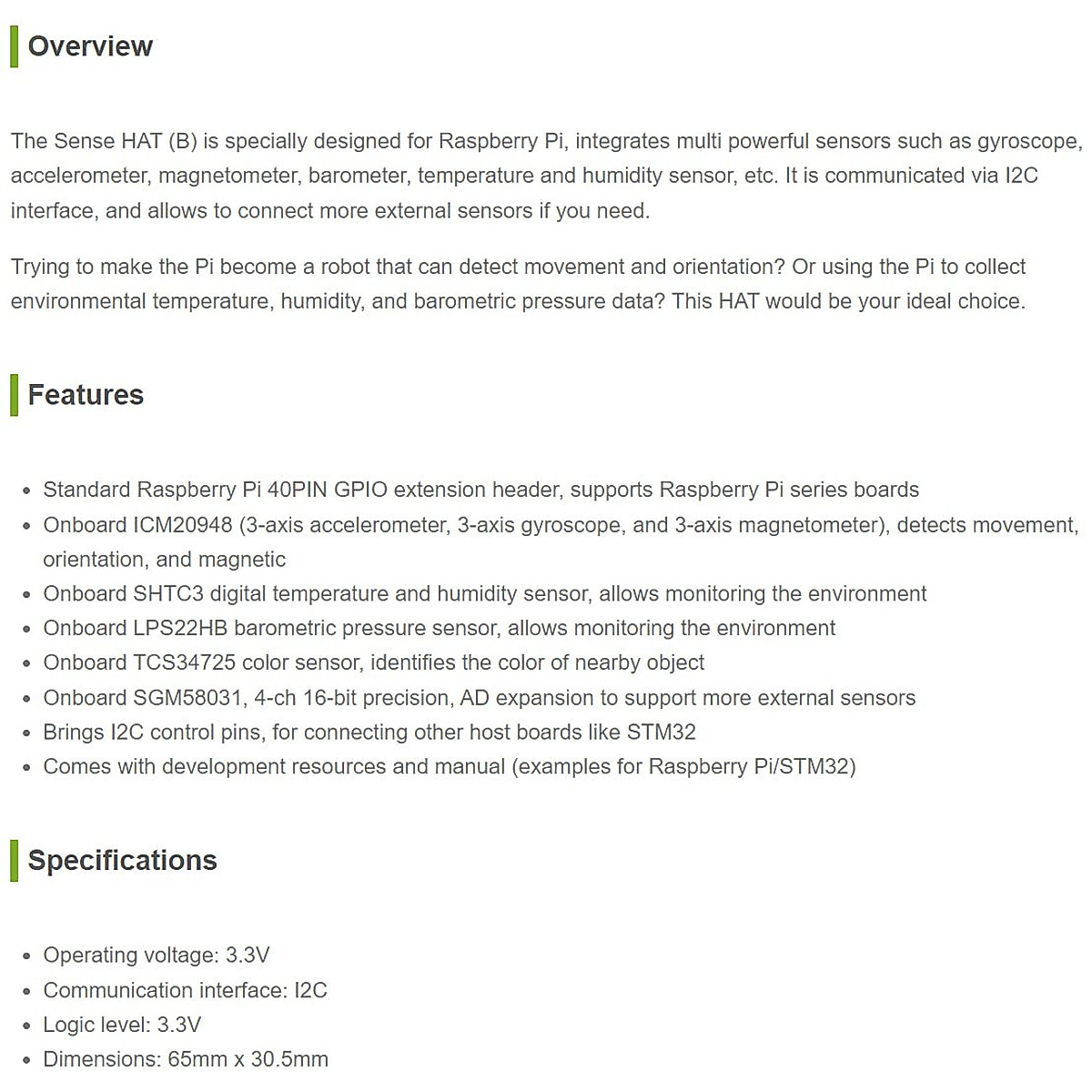 Waveshare Sense HAT (B) for Raspberry Pi Onboard Multi Powerful Sensors Supports External Sensors