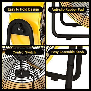 Simple Deluxe 20 Inch Heavy Duty Metal Industrial Drum Fan, 3 Speed Floor Fan for Warehouse, Workshop, Factory and Basement, Yellow