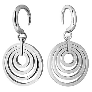 DEWGEM Hoops Dangle Gauges for Women Stainless Steel Ear Gauges Hangers for Ear Tunnels Dangling Ear Plugs 6 Gauges Ear Stretching Kits Size 6G (Silver & Hoops)