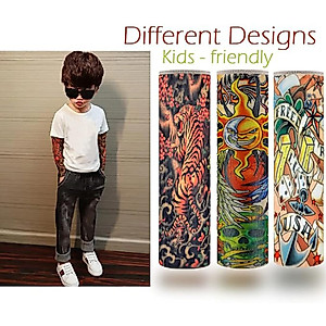 iToolai Kids Tattoo Sleeves for Boys Grils, 10 Pcs Temporary Arm Tattoo Sleeves for Children Baby, Fake Slip On Sunscreen UV Protection Cooling Arms Sleeves