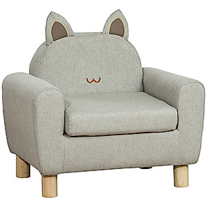 Qaba Kids Sofa, Toddler Armchair and Couch with Cat Ear Backrest and Wooden Legs Preschool, Bedroom, Kindergarten, Grey