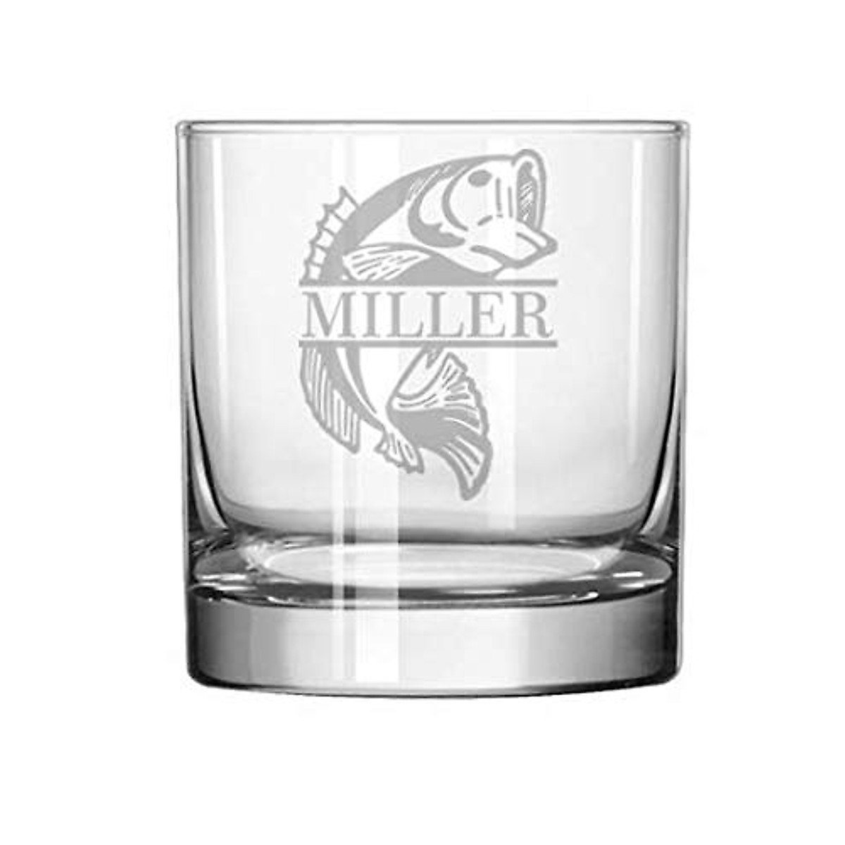 Engraved Rocks Whiskey Glass Bass Fish Fishing Custom Personalized