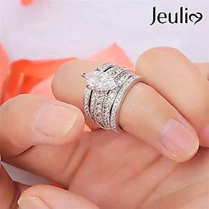Jeulia 2 Carat 3PC Wedding Ring Set for Women Marquise Cut CZ Engagement Rings Sterling Silver Oval Cubic Zirconia Bridal Set Solitaire Diamond Anniversary Promise Rings for Her with Jewelry Box