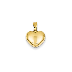 Solid 14k Yellow Gold Puffed Love Plain Heart Charm Pendant Pendant (16mm x 12mm)