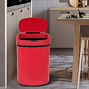 Hudada 13 Gallon Automatic Trash Can Kitchen Garbage Can with Lid Automatic Touchless Infrared Motion Sensor Stainless Steel Trash Can for Kitchen Home Office Living Room Bedroom (Red)