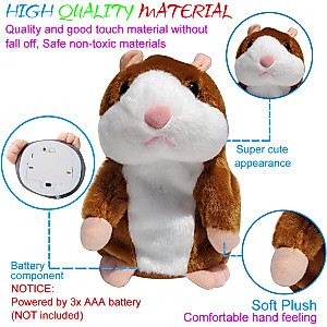 Tockrop 2 Pack Talking Hamster Mouse Plush Interactive Toy Repeat What You Say Mimicry Pet Talking Record for Early Learning