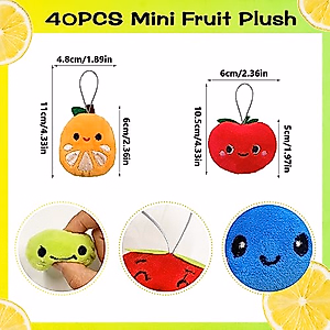 40 PCS Cute Mini Fruit Plush Toys Colorful Stuffed Fruits Soft Orange Peach Stuffed Doll for for Party Favors Keychain Ornament for Goody Bag Easter Egg Stuffers Carnival Birthday Party 20 Styles