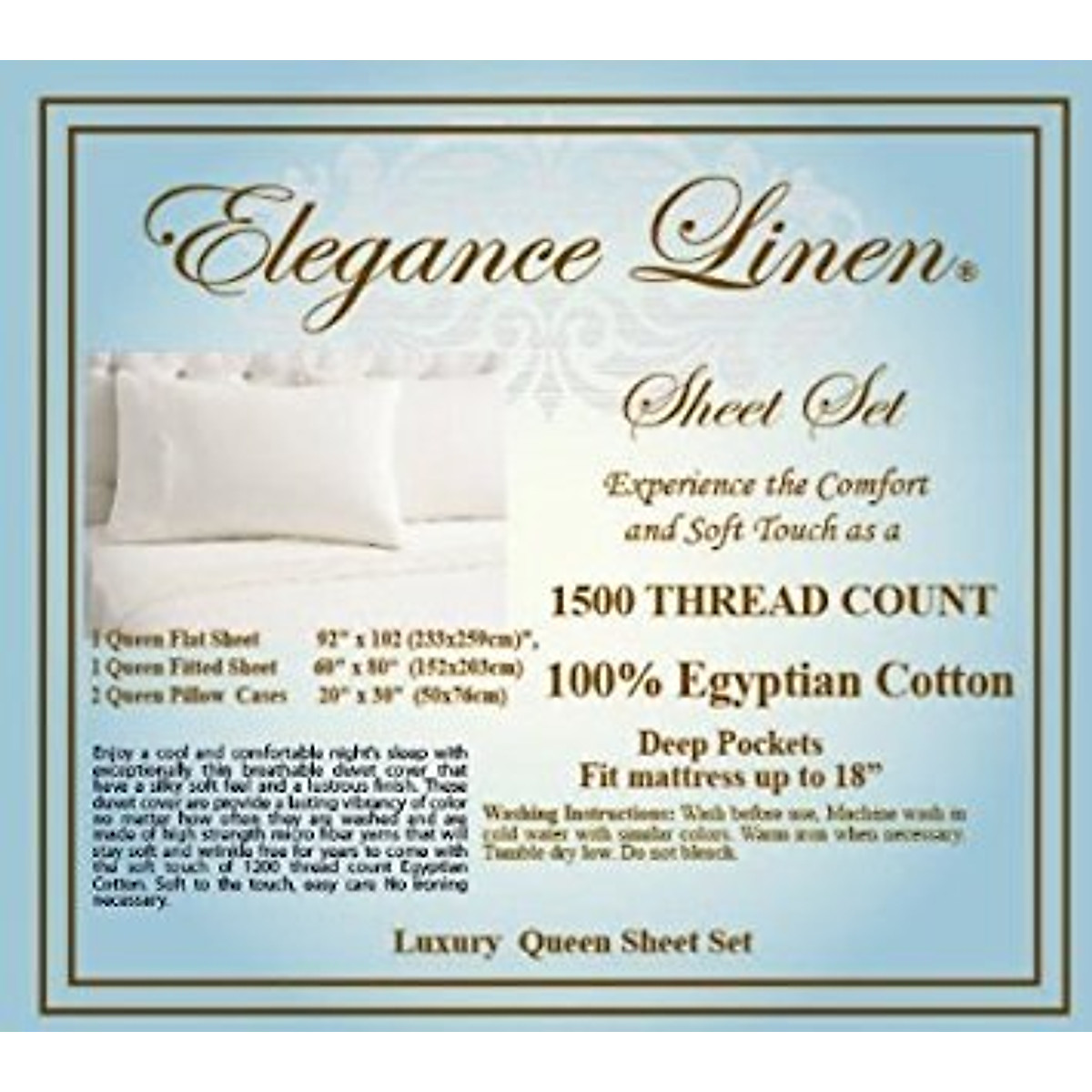 Elegance Linen 1500 Thread Count 3-Line Egyptian Quality Microfiber Luxurious Silky Soft Wrinkle & Fade Resistant 4 pc Sheet Set, Deep Pocket Up to 16" - Queen White