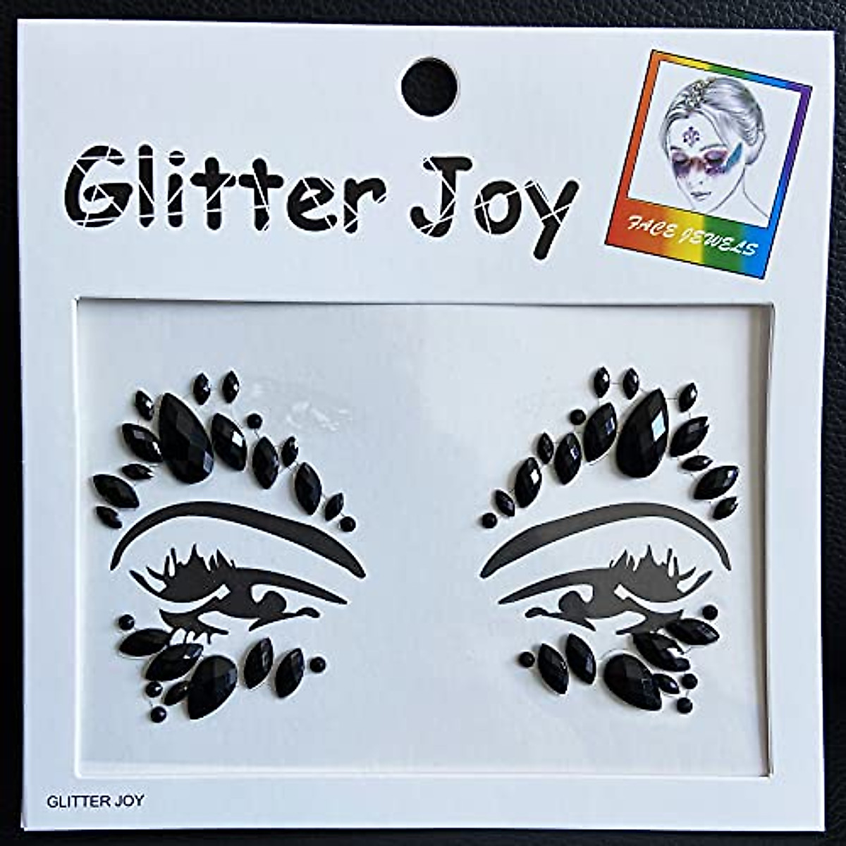 Black Festival Face Jewels, Rhinestone Face Gems Sticker, Rave Crystals Face Gems Stickers, Eyes Body Gem Sticker Stones Bindi Temporary Face Tattoos for Festival Rave, 6-Pack, Black