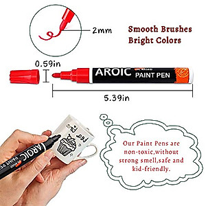 AROIC Paint Pens Paint Markers, 16 colors Oil-Based Waterproof Paint Marker Pen Set On Rock, Wood, Fabric, Metal, Plastic, Glass, Canvas, Mugs, Waterproof, DIY Craft and More