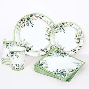 Green Party Plates Supplies, Sage Green Paper Plates and Napkins, Disposable Tableware Plates, Cups, Napkins for Jungle Safari Boho Party Plates,Baby Shower, Bridal Shower, Birthday Supplies Serve 24