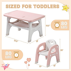 SINKIPA Kids Table and 2 Chairs Set, Toddler Activity Table Set with Storage Shelf, Toddlers Table and Chairs Set with Anti-Slip Foot Covers, Tables for Reading, Drawing, Eating, Playing