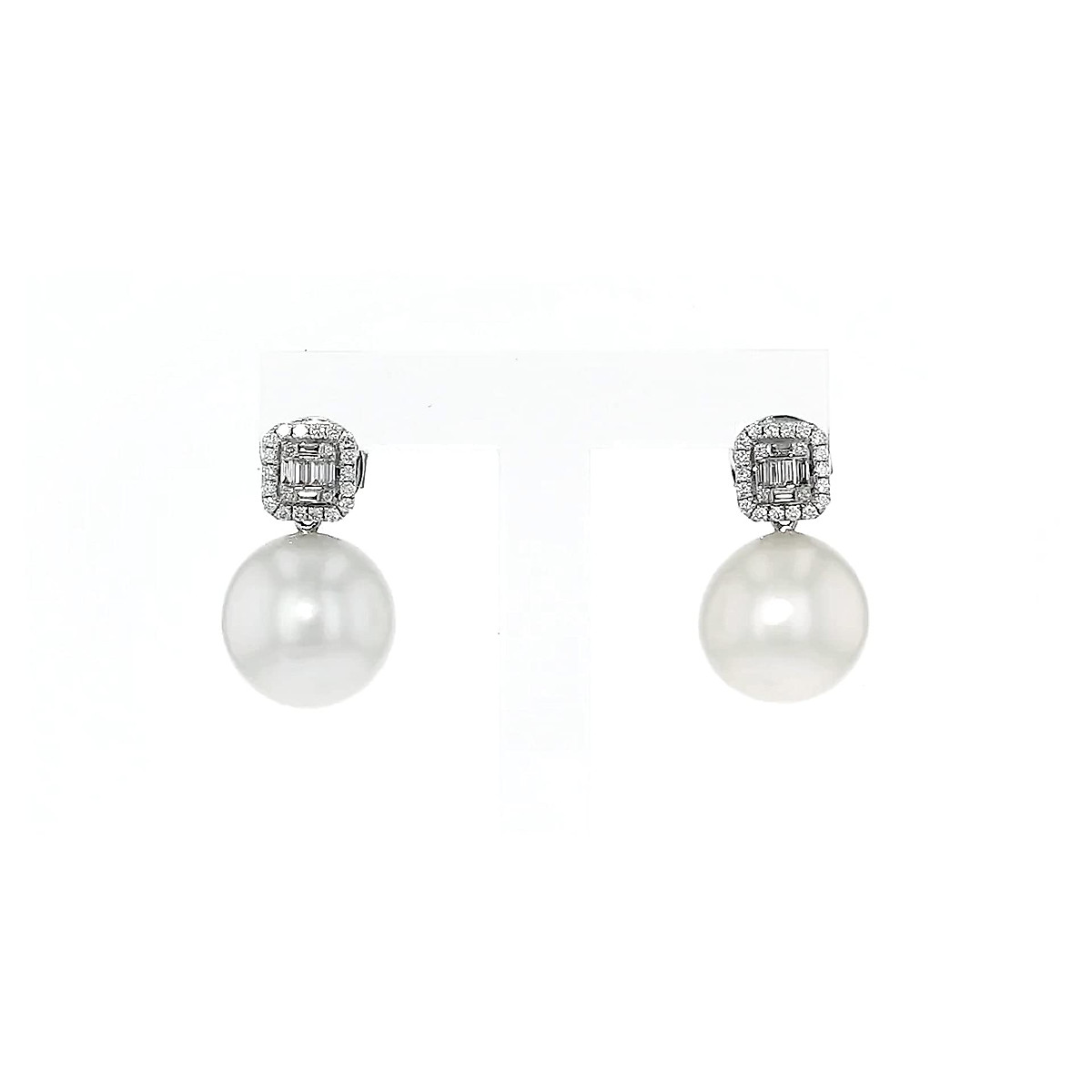 Ross-Simons 12-14mm Cultured Pearl and .42 ct. t.w. Diamond Earrings in 18kt White Gold