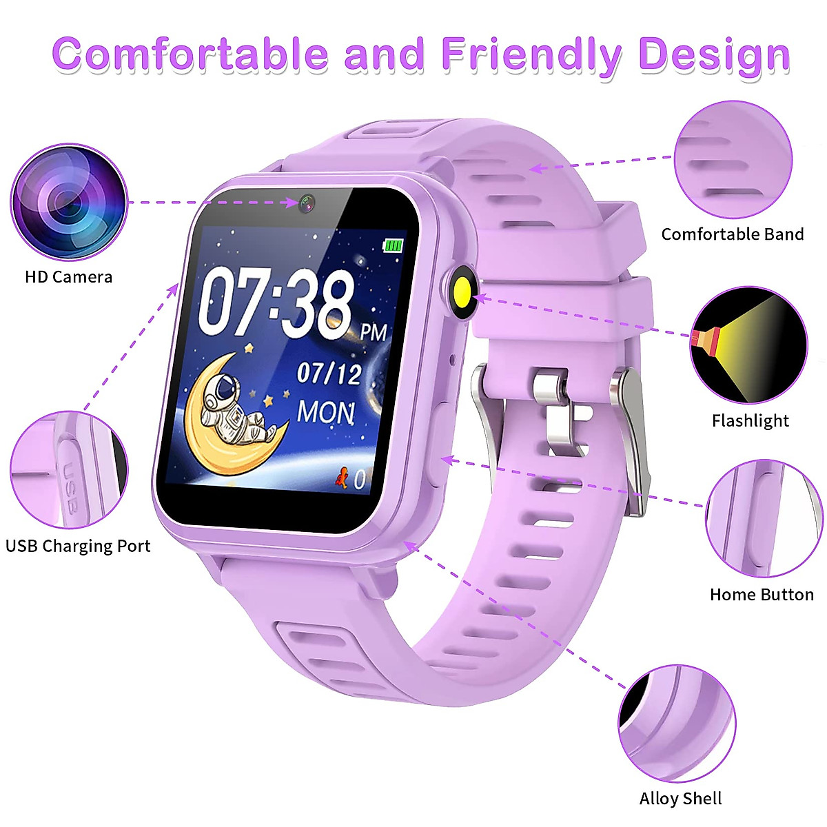 Phyulls Kids Smart Watch, Smart Watch for Kids Toys with 24 Games Camera Video Recorder Music Player Alarm Calculator Calendar Stopwatch Flashlight Pedometer Gift Toys for Girls Ages 3-12 Years Old