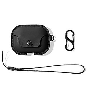 Twelve South AirSnap Pro | Full-Grain Leather Protective Case/Cover with Loss Prevention Clip and Optional Carry Strap for AirPods Pro 1st Gen & 2nd Gen, Black