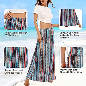 Zando Long Skirts for Women High Waisted Maxi Skirt Casual Trendy Dresses Fold-Over Workout Stretchy Flared Flower Skirt for Girls Geometric Stripe Medium