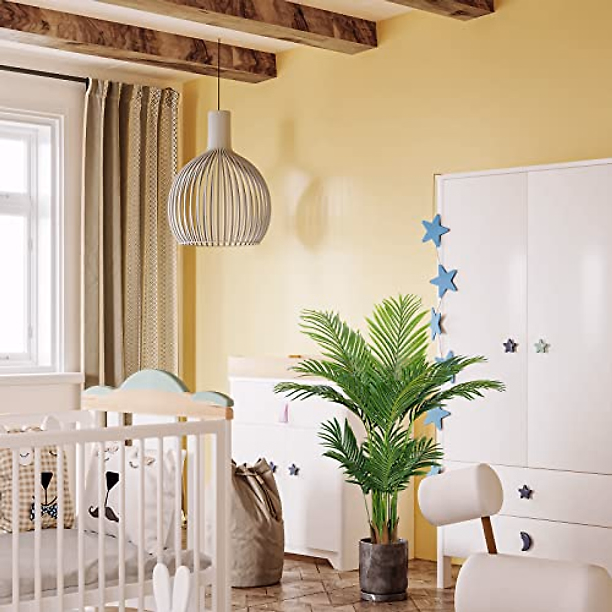 VIAGDO Artificial Kentia Palm Tree 4ft Tall Fake Palm Tree Decor with 15 Trunks Faux Tropical Palm Silk Plant Potted Dypsis Lutescens Plants for Modern Home Office Floor Corner Decor Indoor, 2 Pack