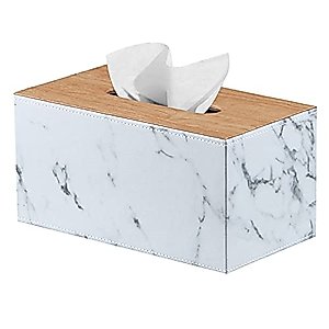 Tissue Box Cover Rectangular, PU Leather Tissue Box Holder,Elegant Stitching Style Universal Tissue Holder Case for Home Office Desk Bathroom Vanity Countertop, Night Stand Decoration