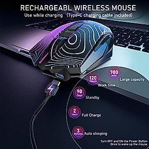 SOLAKAKA SM10 RGB Wireless Gaming Mouse with Tri-Modes (BT5.0+BT5.0+2.4GHZ),Rechargeable Wireless Mouse for Laptop/PC/Windows/Mac,Black