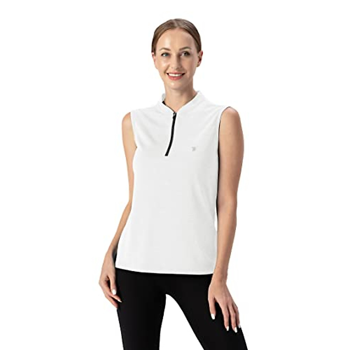 YSENTO Women's Golf Clothes Apparel Shirts Outfits Sleeveless 1/4 Zip Collarless Dry Fit UPF 50+ Tennis Polo Tank Tops White Size L