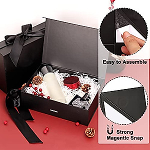 Moretoes 2 PCS Black Gift Boxes with Lids for Presents, Gift Boxes with Ribbon and Magnetic Closure for Christmas, Mother's Day, Holidays, Father's Day, Birthdays（10.5x7.5x3.1 Inches）
