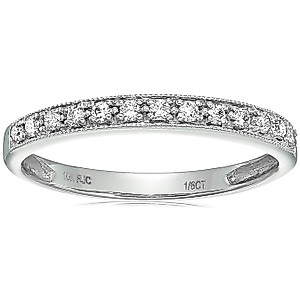 Vir Jewels 1/6 carat (ctw) Diamond Wedding Anniversary Band for Women, Half Eternity Petite Round Diamond Engagement Ring 10K White Gold Prong Set with Milgrain 0.16 cttw, Size 6