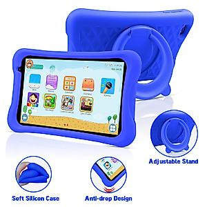 PRITOM 8 inch Kids Tablet, Quad Core Android 10, 64GB, WiFi, Bluetooth, Dual Camera, Educationl, Games,Parental Control, Kids Software Pre-Installed with Kids-Tablet Case(Blue)